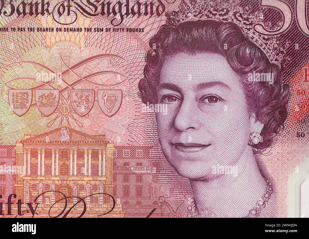 Close up of a fifty pound note from the United Kingdom featuring a ...