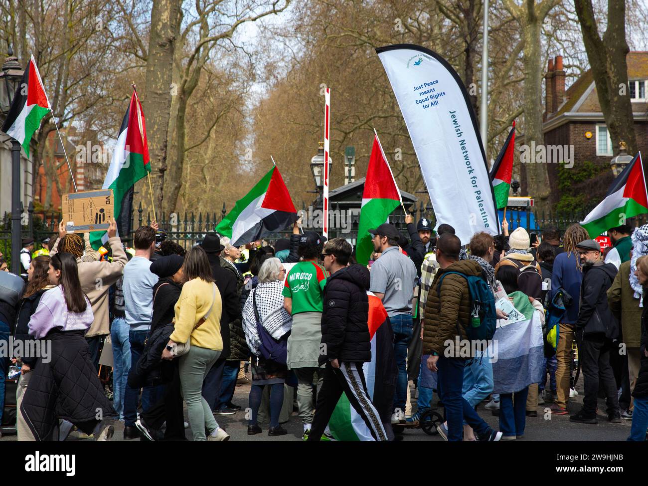Pro-Palestinian protesters gather with flags during a protest outside ...
