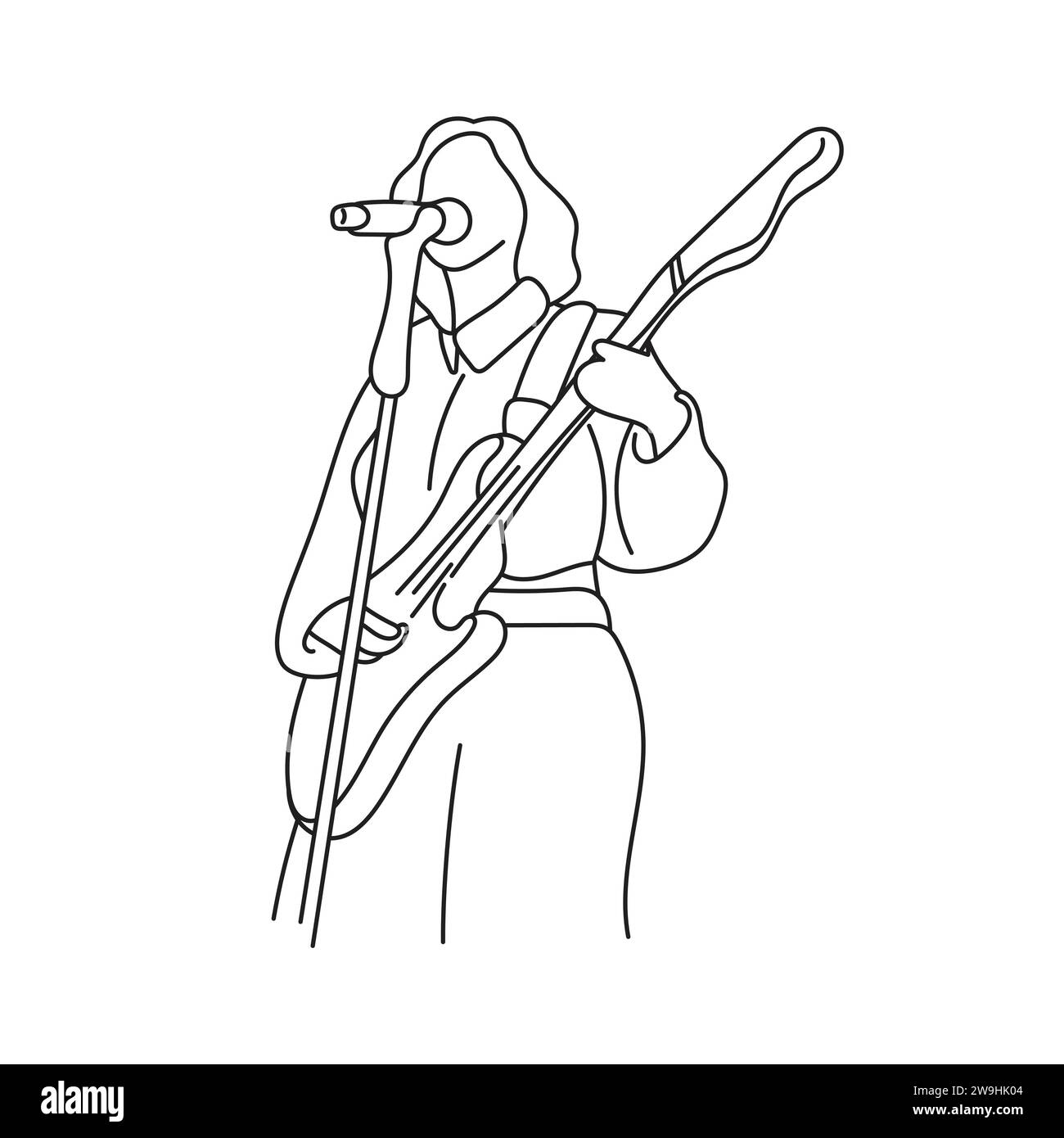 female musician playing electric guitar and singing illustration vector ...