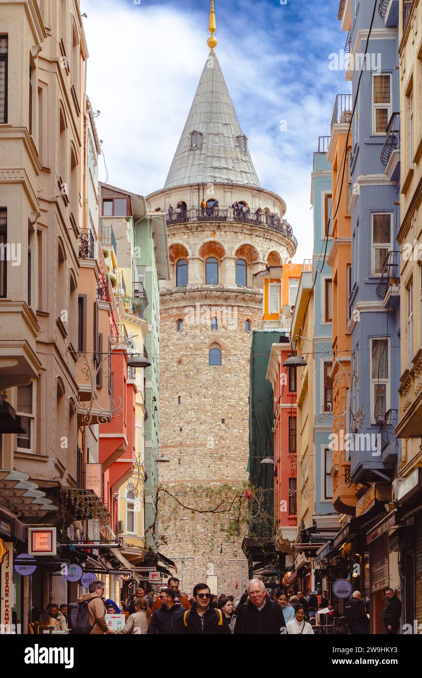 View of Galata Tower in Beyoğlu district in Istanbul, Turkey. The tower ...
