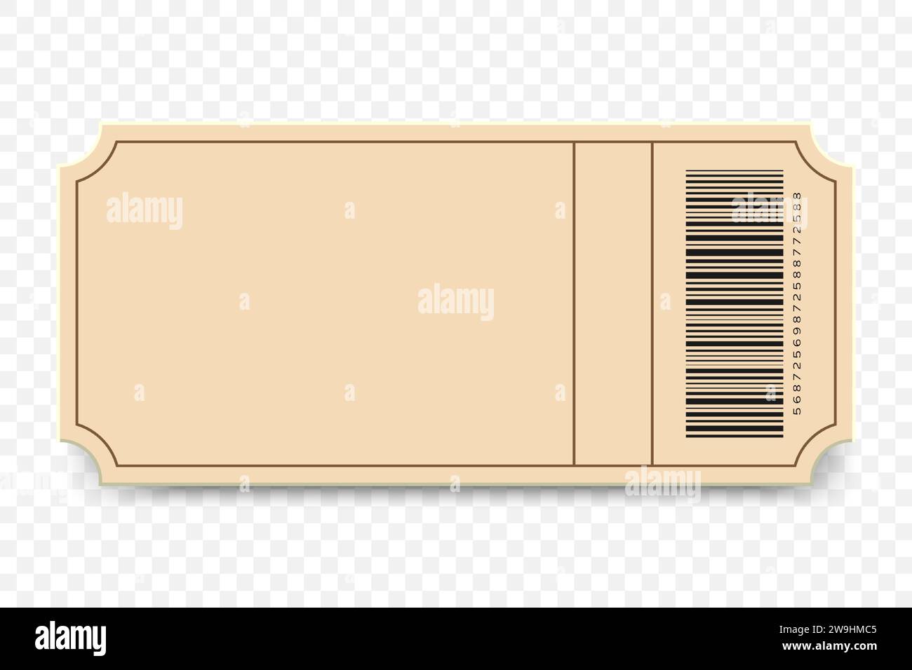 Realistic retro ticket with shadow. Coupon entry mockup isolated on ...