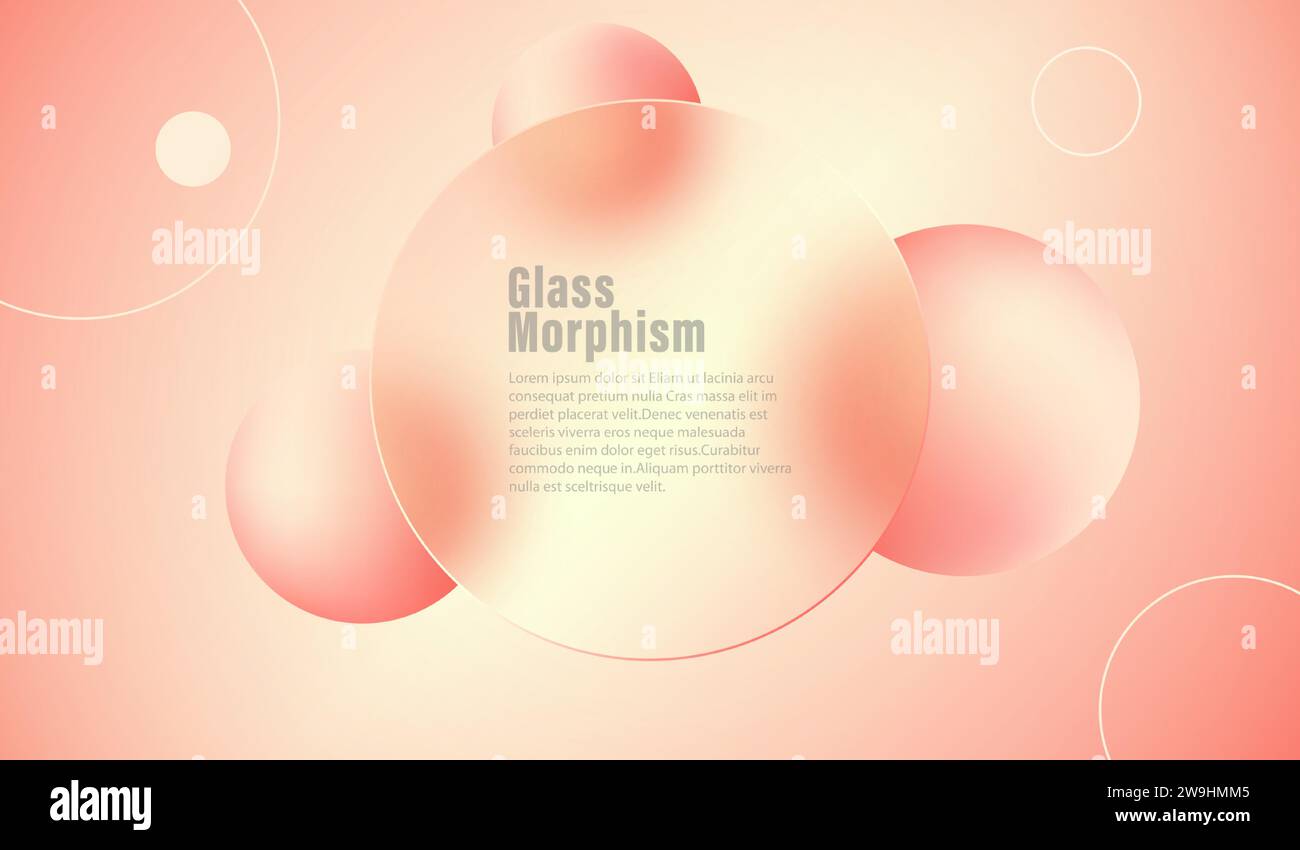 Glass morphism background design. Transparent round glass disc in peach ...