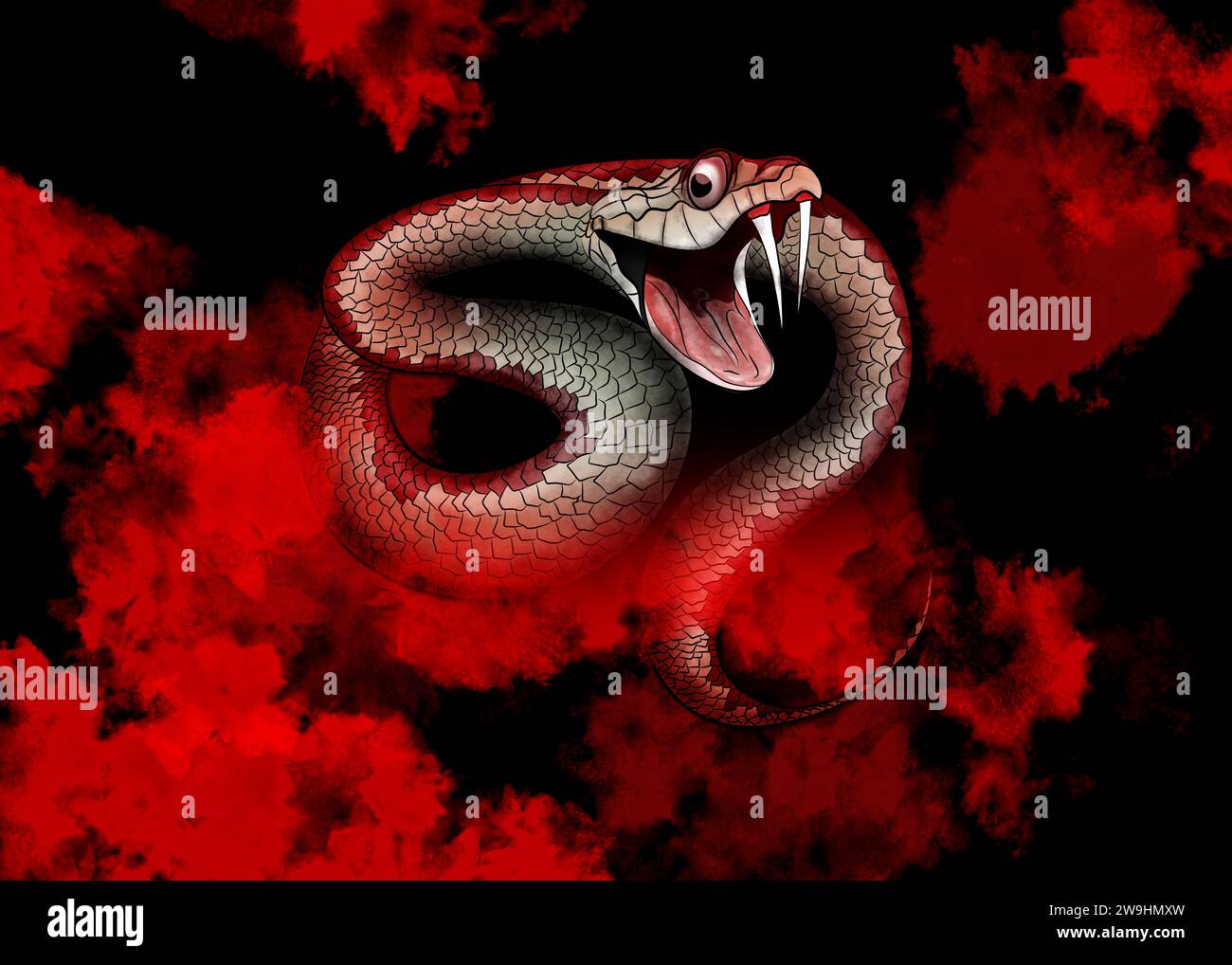 snake drawing on dark background with blue tones Stock Photo - Alamy