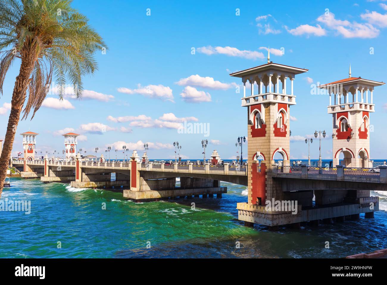 Stanley Bridge over the sea, an iconic landmark of Alexandria city in ...