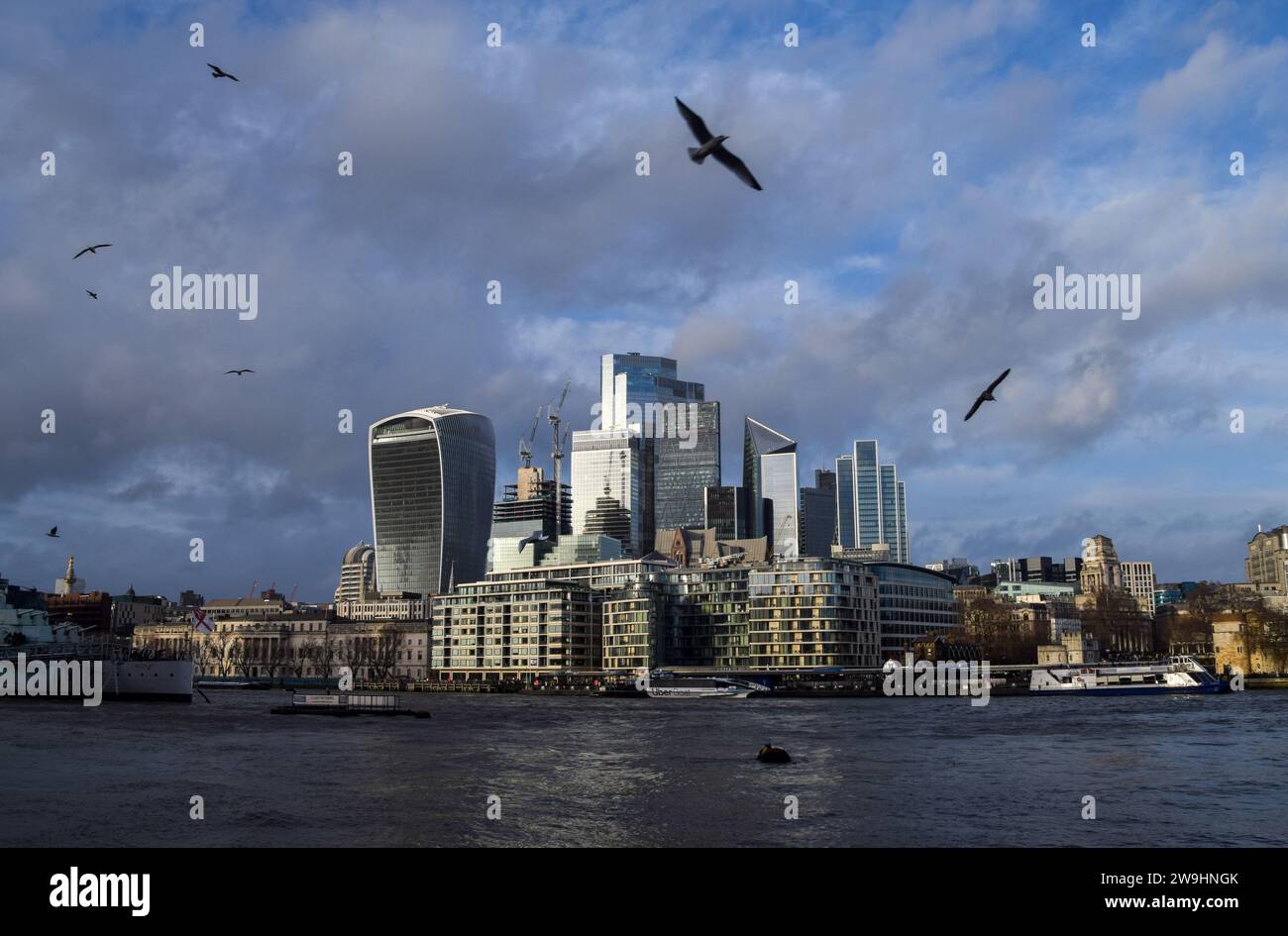 London, UK. 28th December 2023. Daytime view of the City of London, the ...