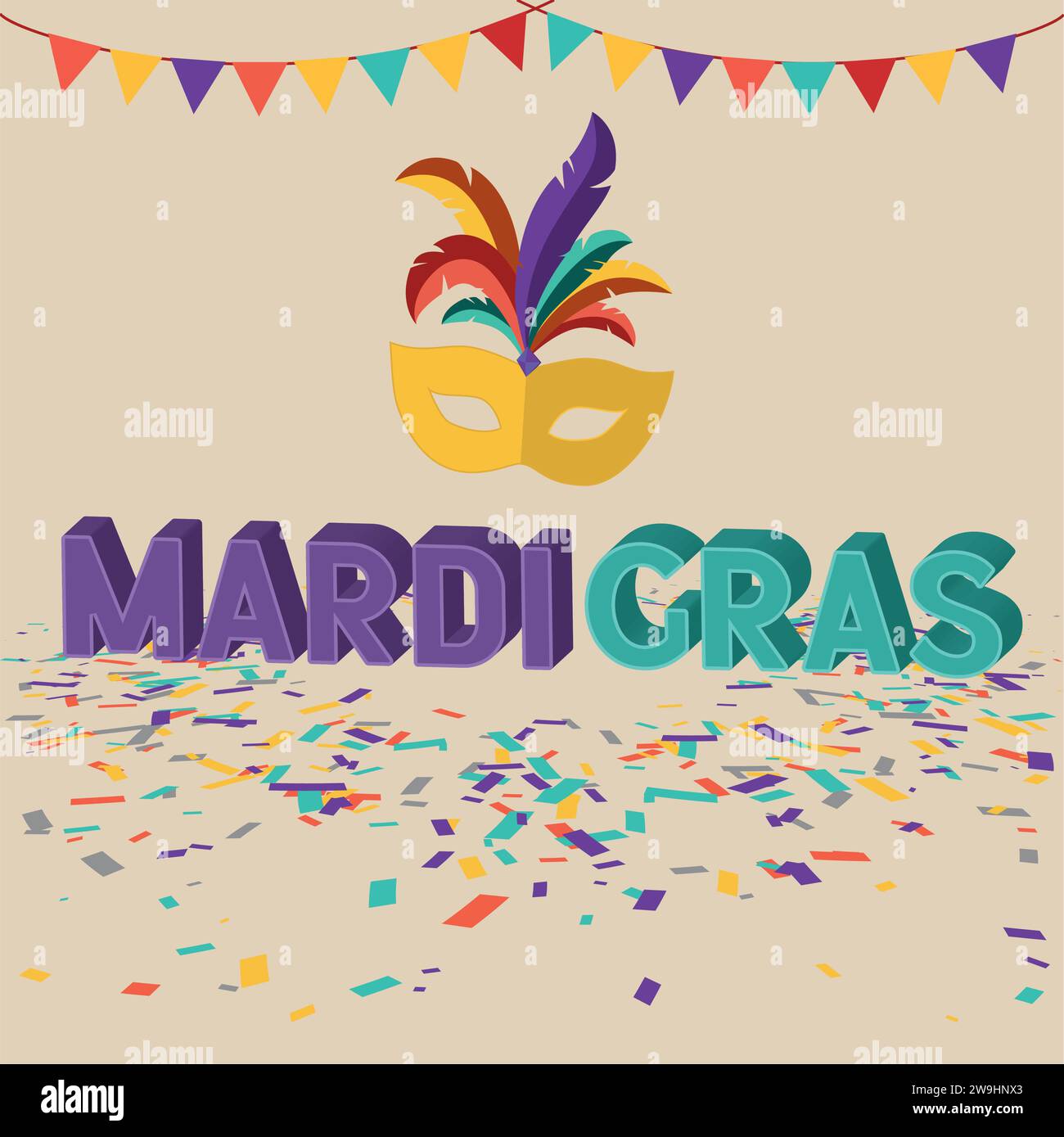 Mardi gras invitational poster with ornaments mask with feathers Vector ...