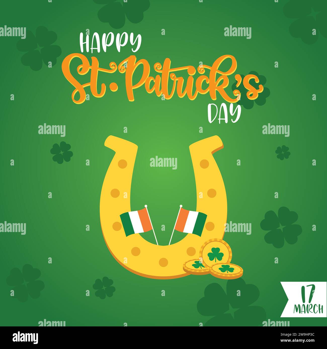 Colored saint patrick day template with golden horseshoe and coins ...