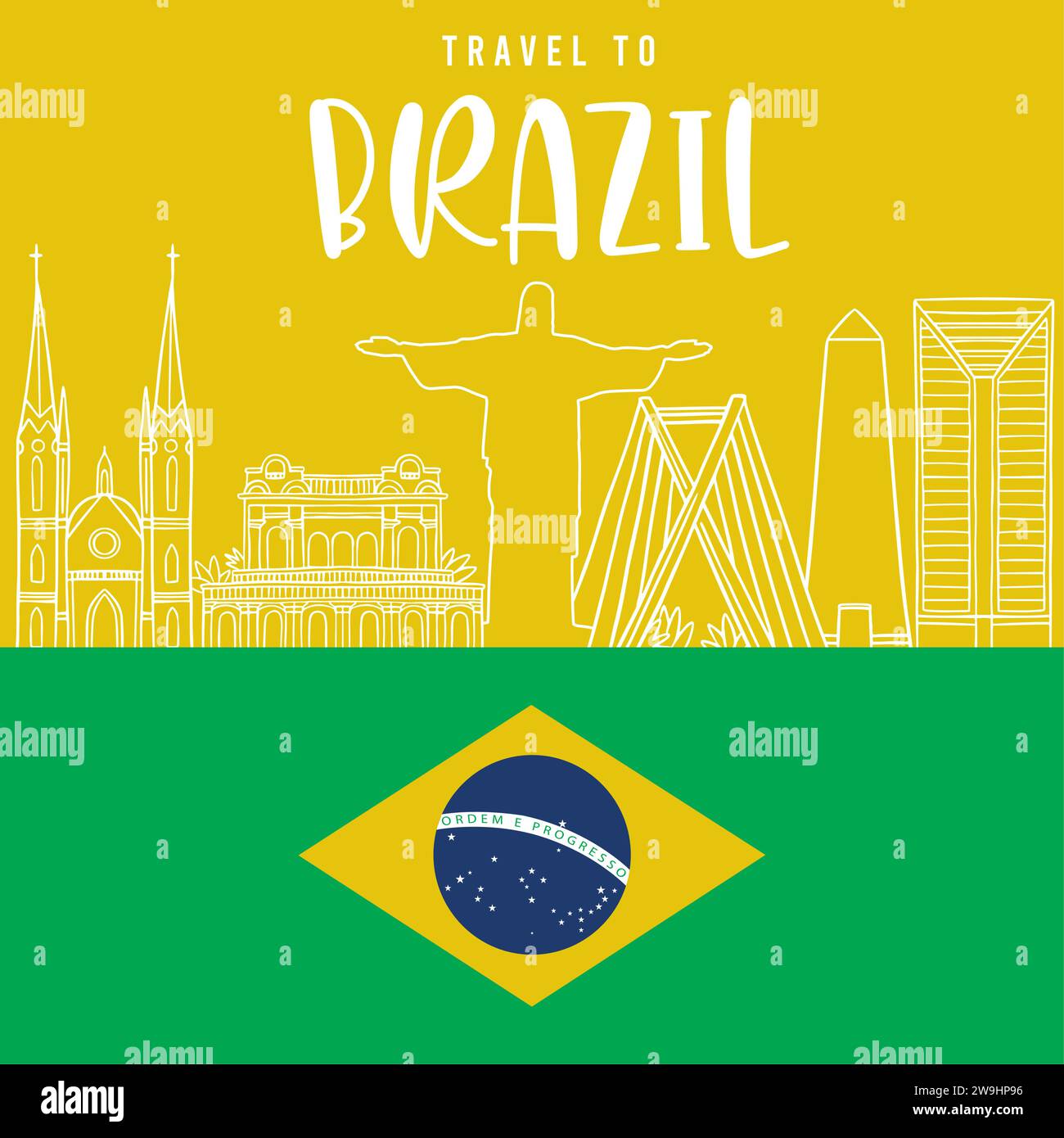 Brazil country poster Historical brazilian monuments Vector Stock ...