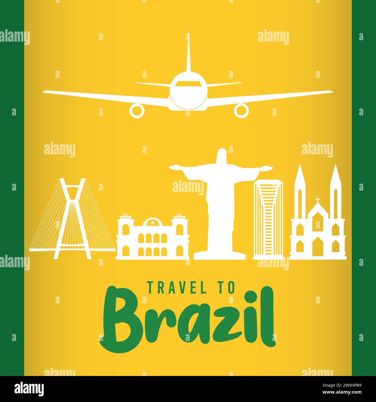 Brazil country poster Historical brazilian monuments Vector Stock ...