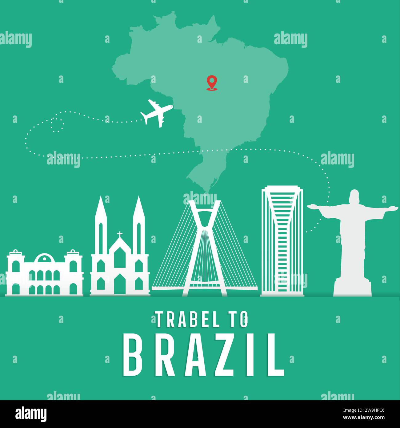 Brazil country poster Historical brazilian monuments Vector Stock ...