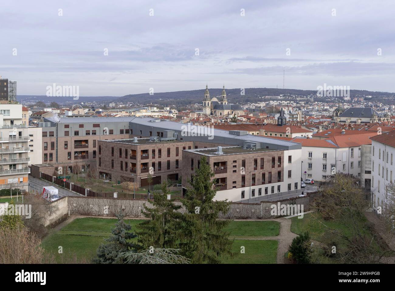 Nancy, France - View of Nancy from building, with garden and modern ...