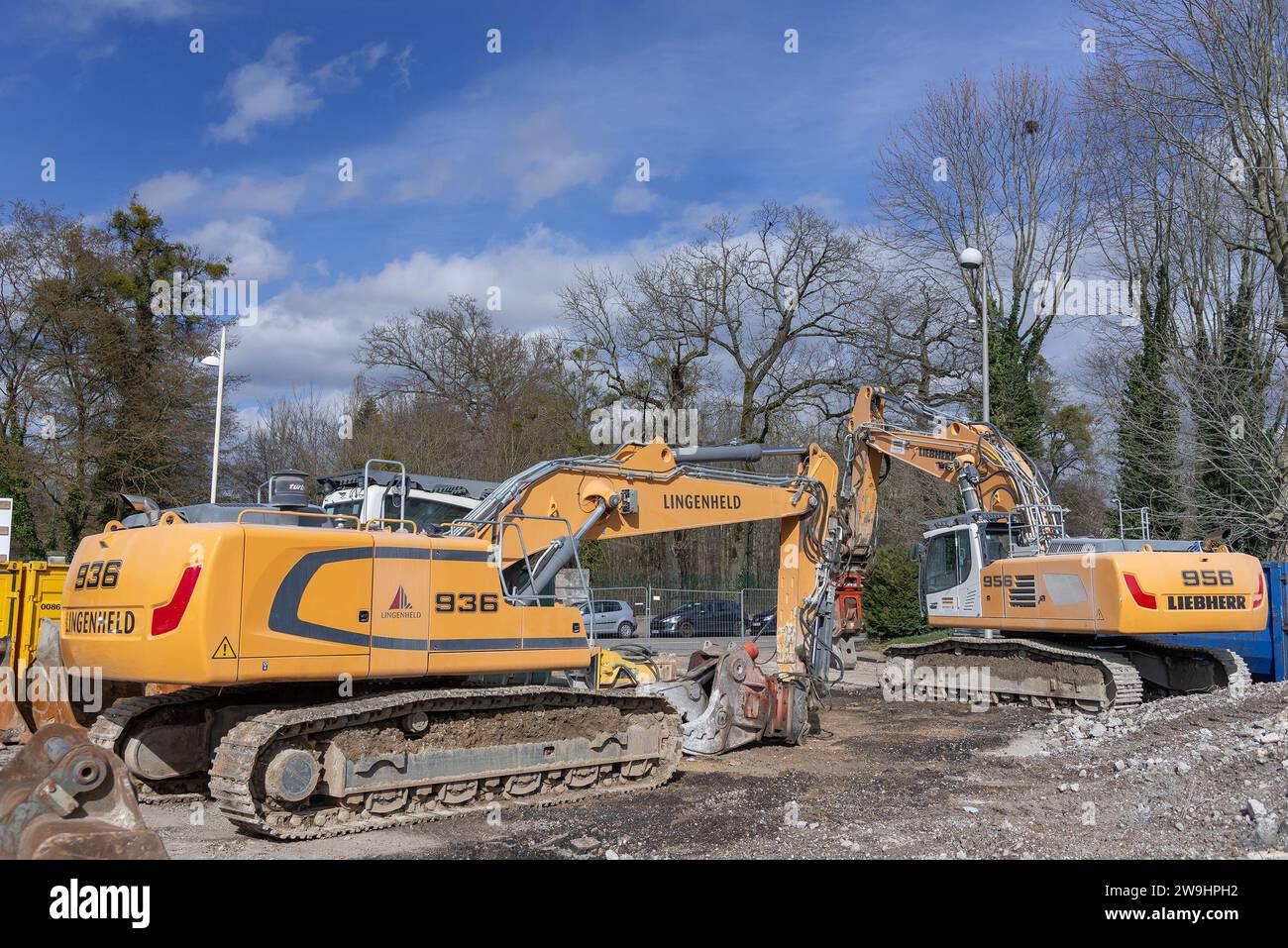 Nancy, France - Yellow crawler excavators Liebherr R 936 and Liebherr R ...