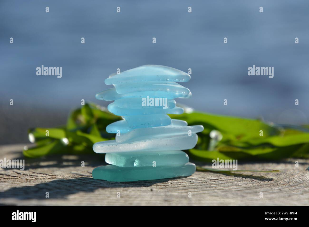 Original art by me. Aqua and clear Sea glass with green seaweed in the ...