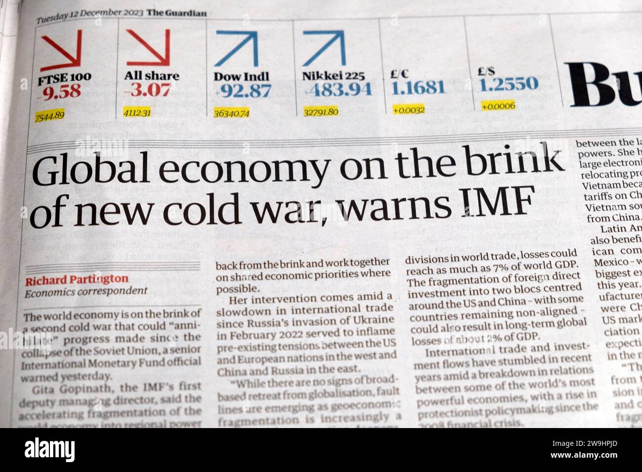 'Global economy on the brink of new cold war, warns IMF' Guardian ...