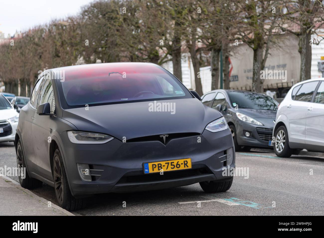 Nancy, France - Matte dark grey Tesla Model X parked on the street ...