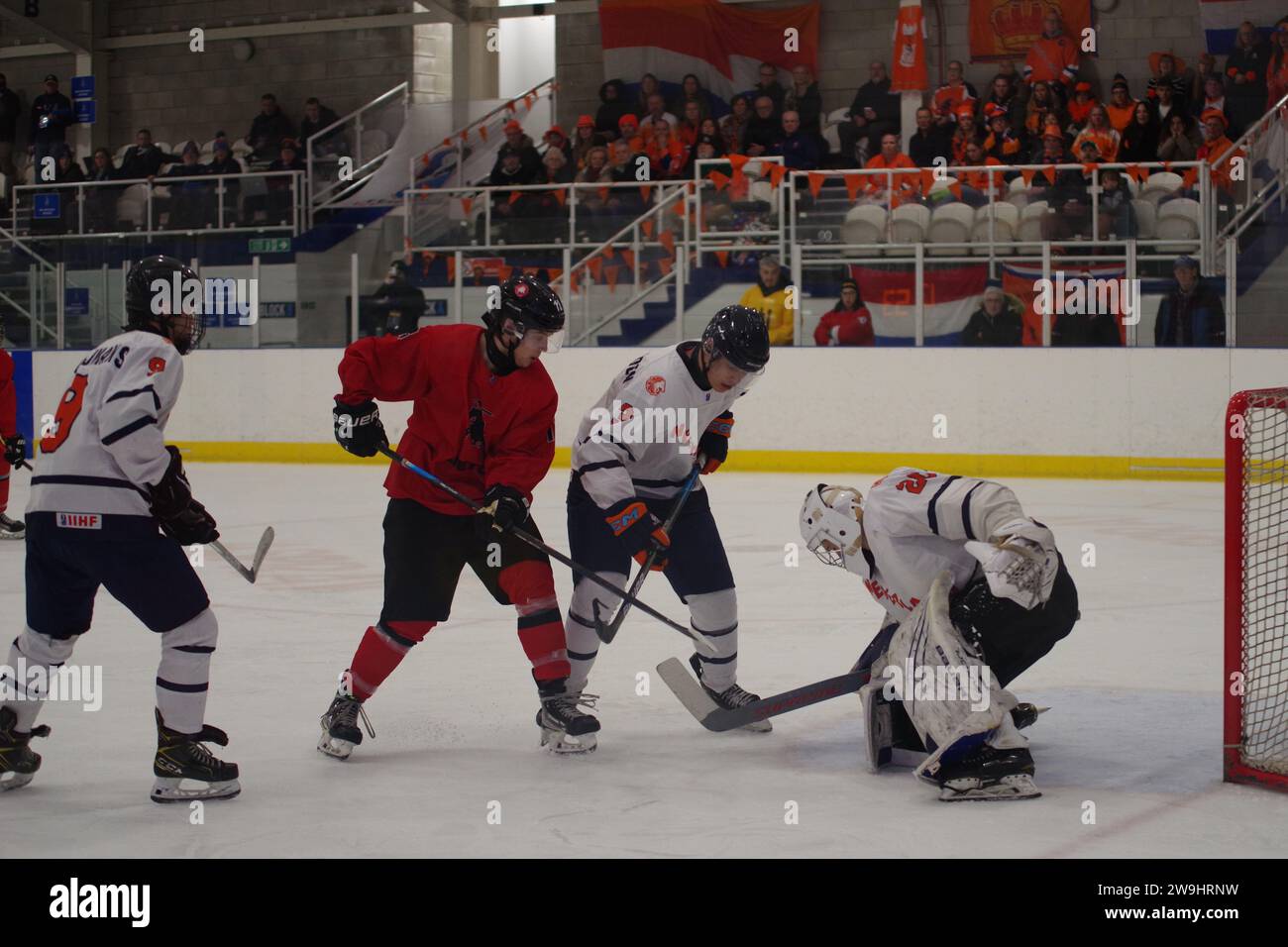 Dumfries, 15 December 2023. Netminder Sam Luitwieler, Mees van ...