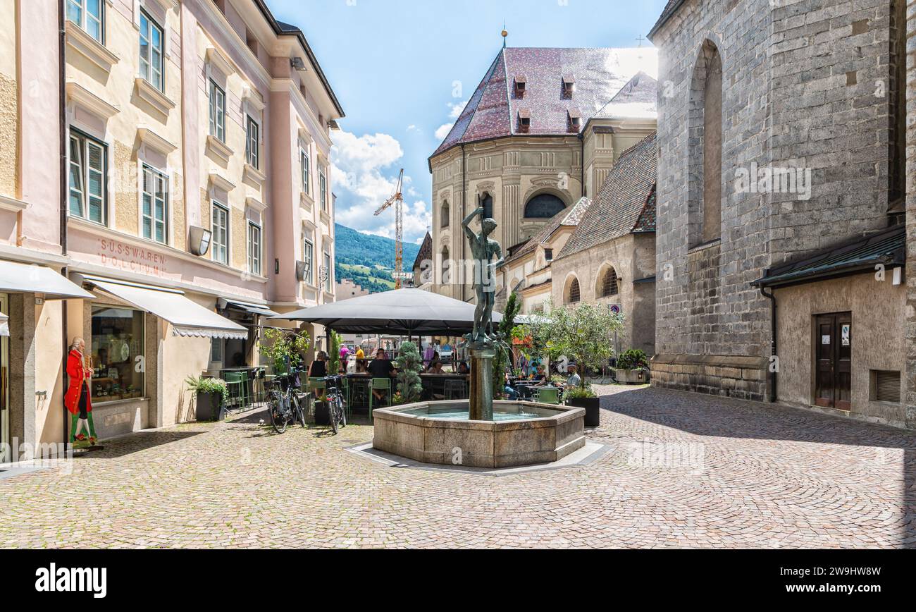 Bressanone (Brixen), South Tyrol, Italy, June 13, 2023: Fountain with ...