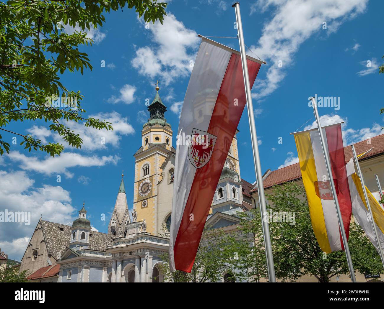 The main facade of the Cathedral of Brixen from Domplatz, South Tyrol ...