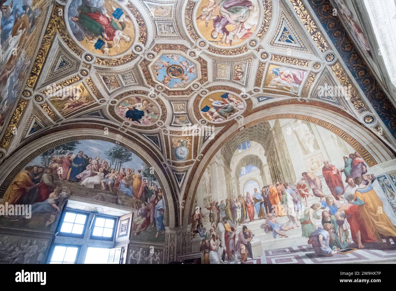 Vatican City, 17 May 2017: Interior of Raphael Room with famous fresco ...