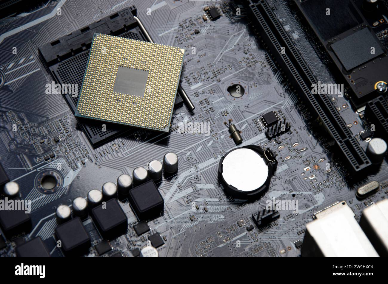 Top view of computer motherboard, motherboard repair Stock Photo - Alamy