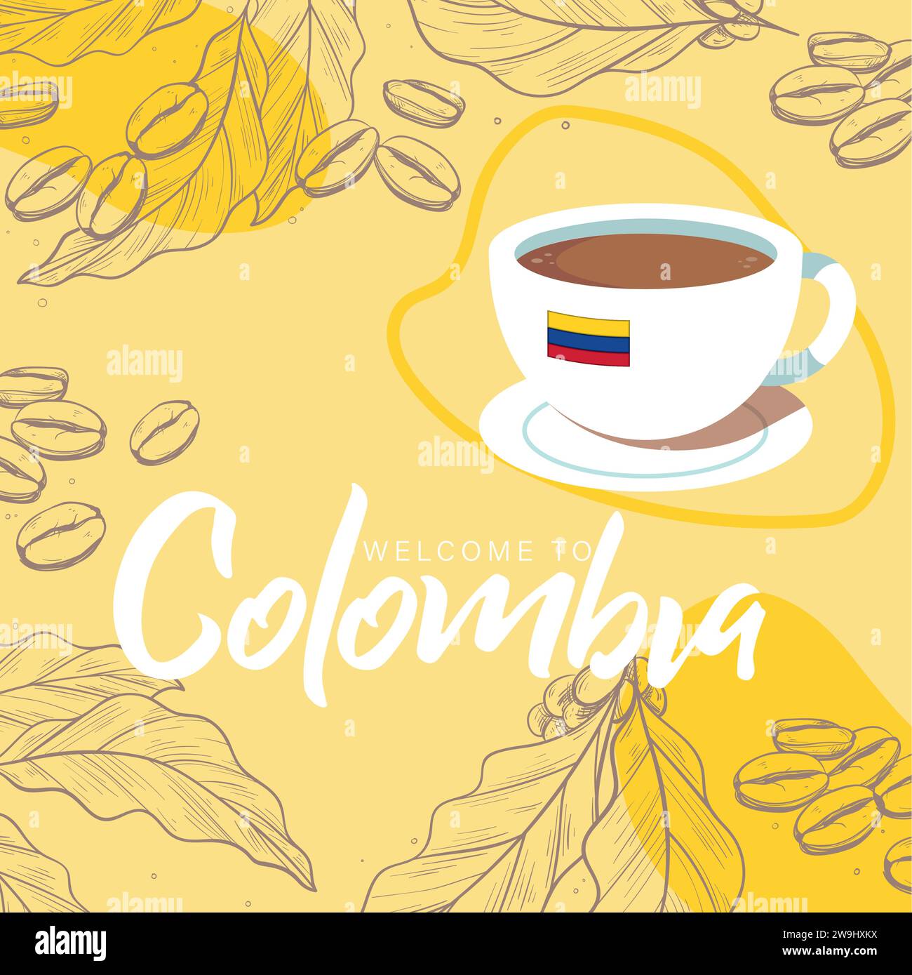 Colored colombia travel template with coffee bean and cup Vector Stock ...