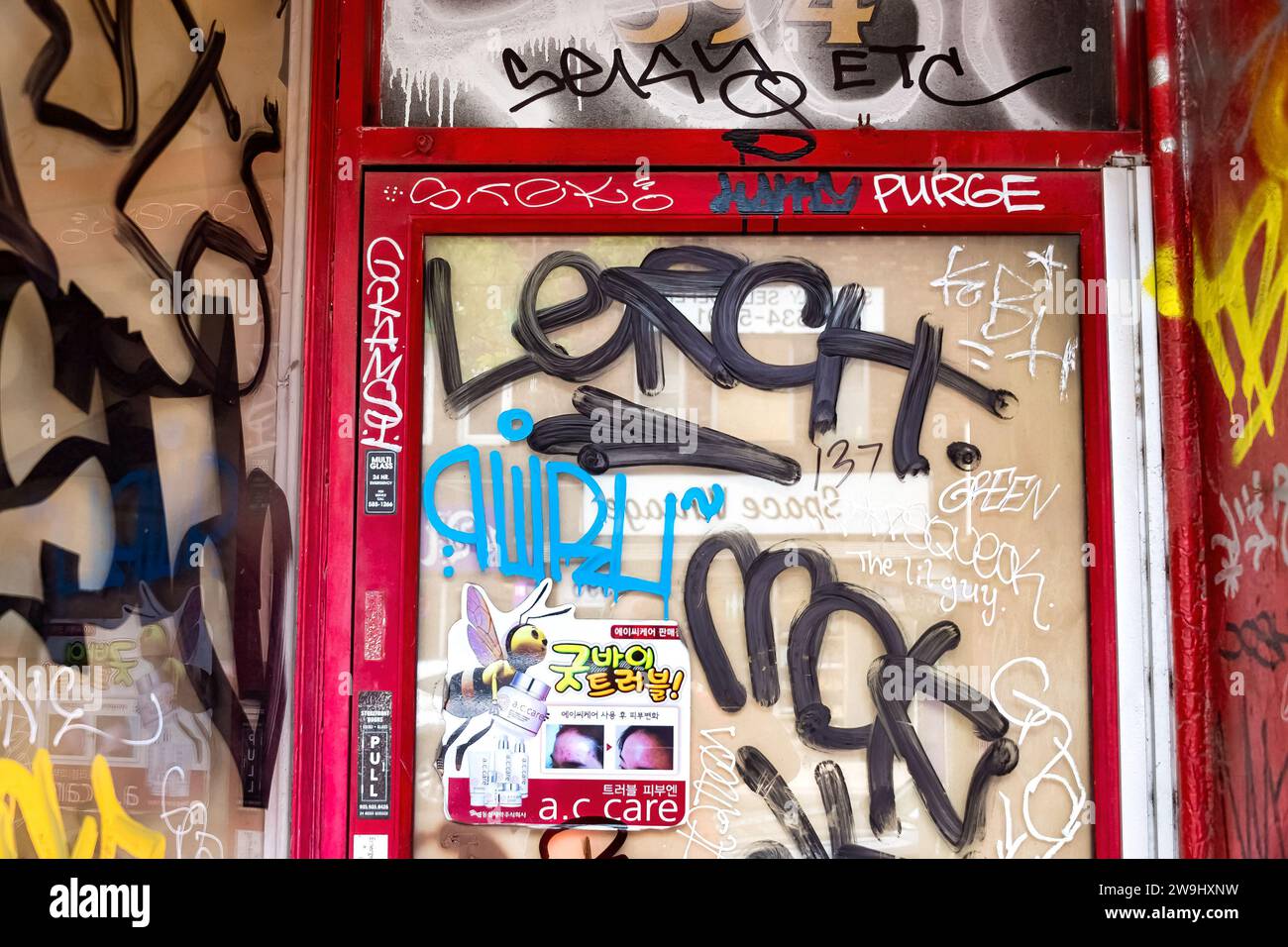 Toronto Canada Tagging graffiti or bad graffiti on doors and wall Stock ...