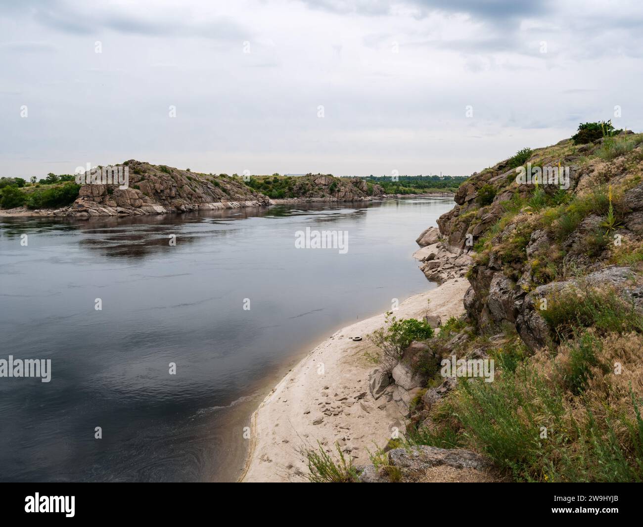 View from the Ukrainian island of Khortytsya to the old bed of the ...