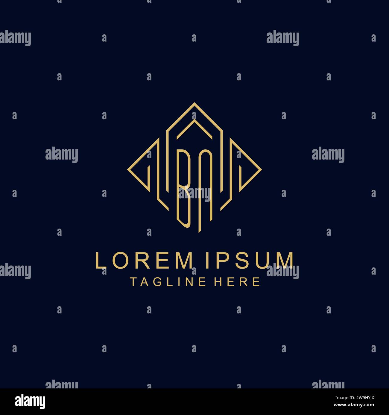 Initial Logo Bn Monogram With Rhombus Line Style Design Vector Graphic