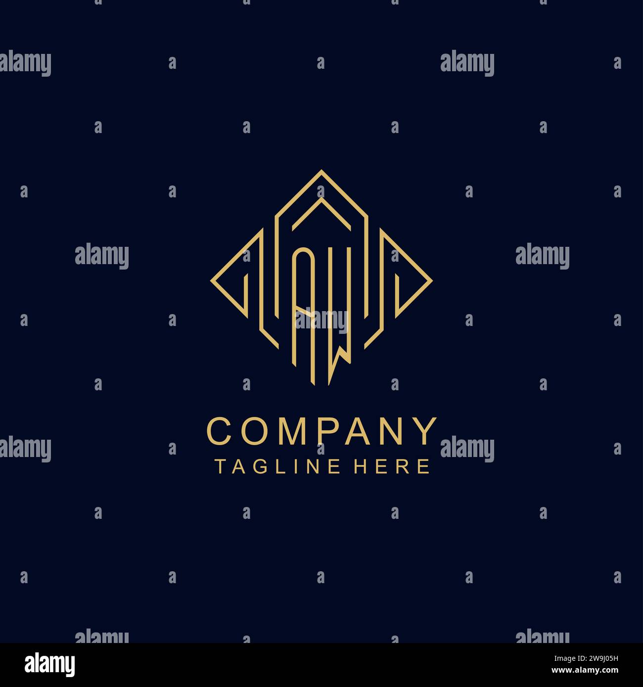 Initial logo AW monogram with rhombus line style design vector graphic ...