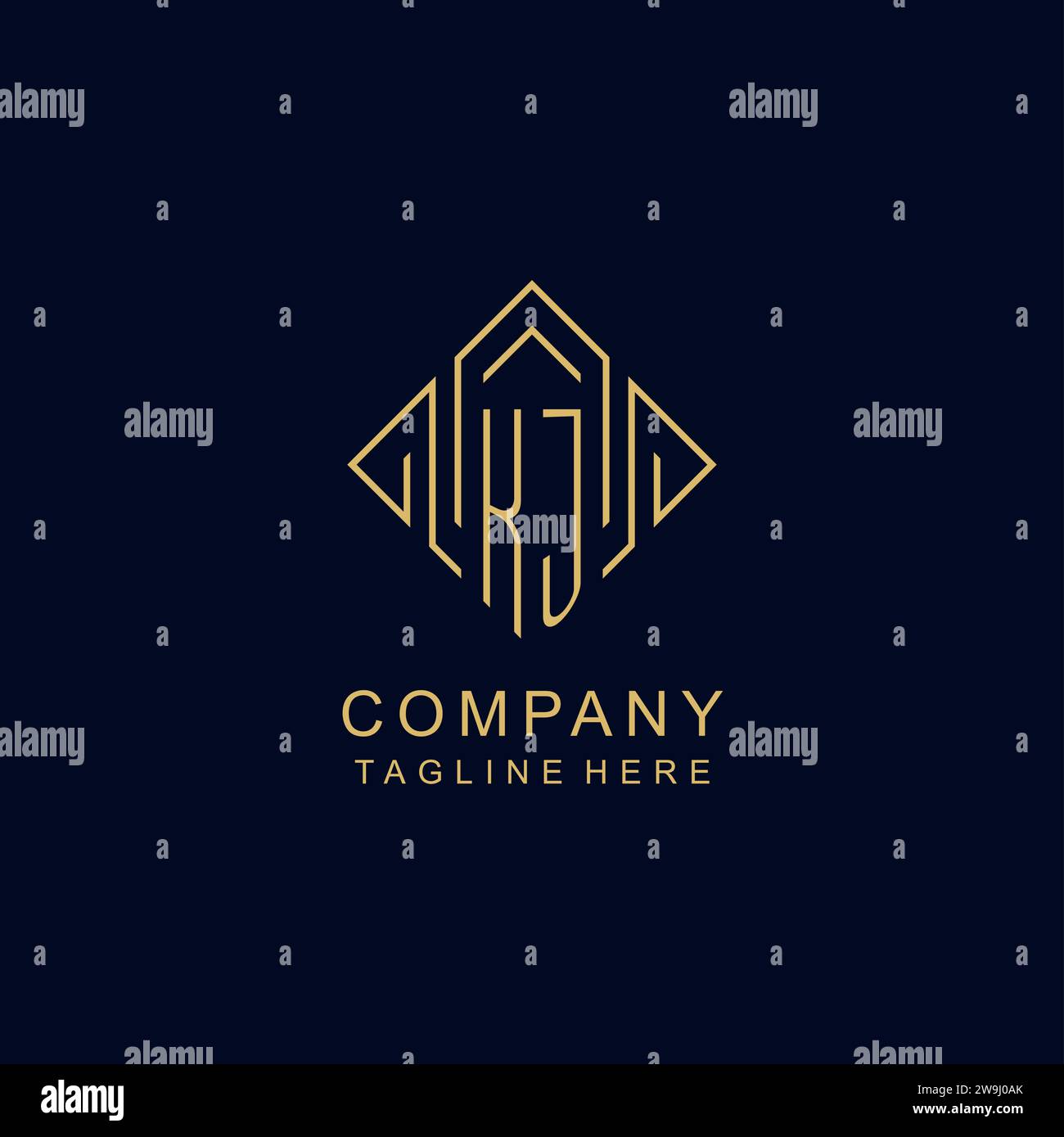 Initial logo KJ monogram with rhombus line style design vector graphic ...