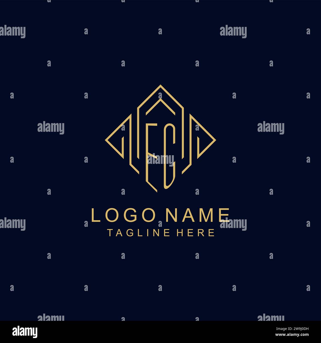 Initial logo EC monogram with rhombus line style design vector graphic ...