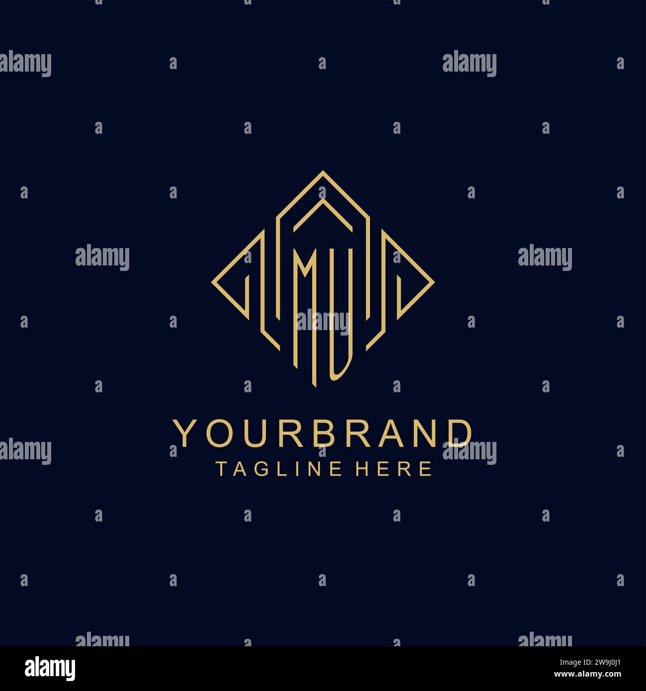 Initial logo MU monogram with rhombus line style design vector graphic ...