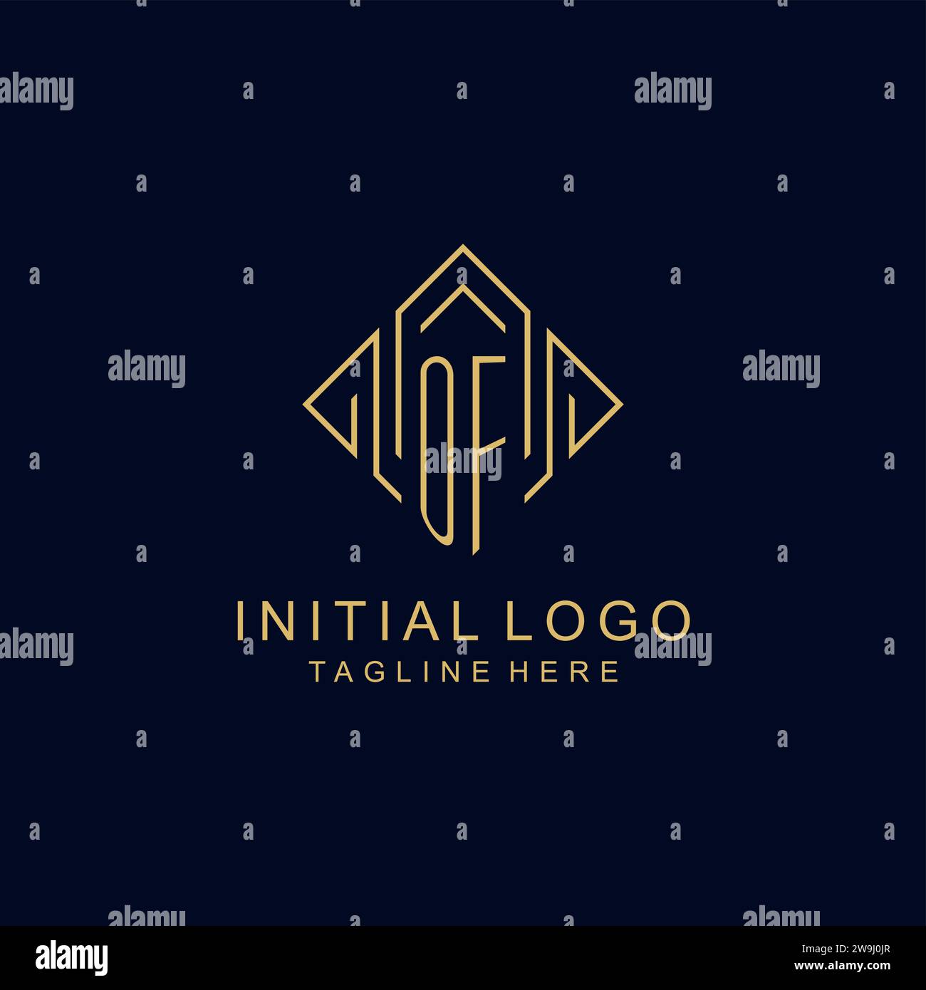 Initial logo OF monogram with rhombus line style design vector graphic ...