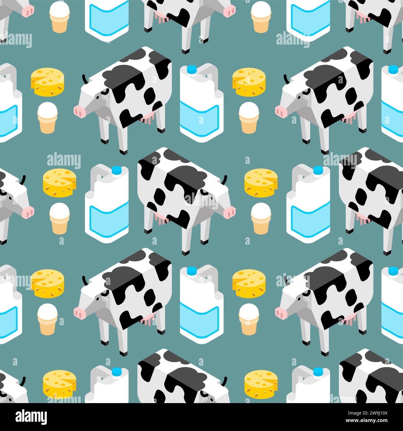 Cow and Dairy products pattern seamless. Milk and cheese background ...