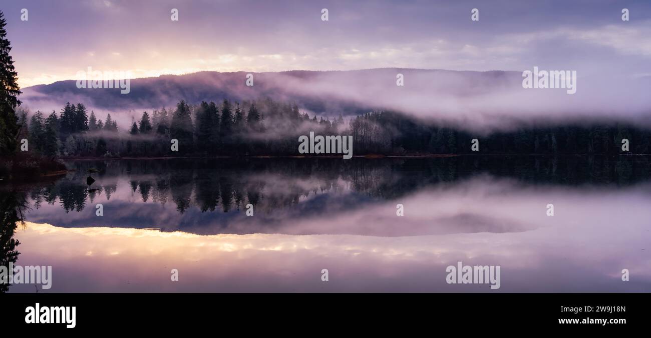 Fog Covered Fairy Lake in Canadian Nature Landscape Background Stock ...