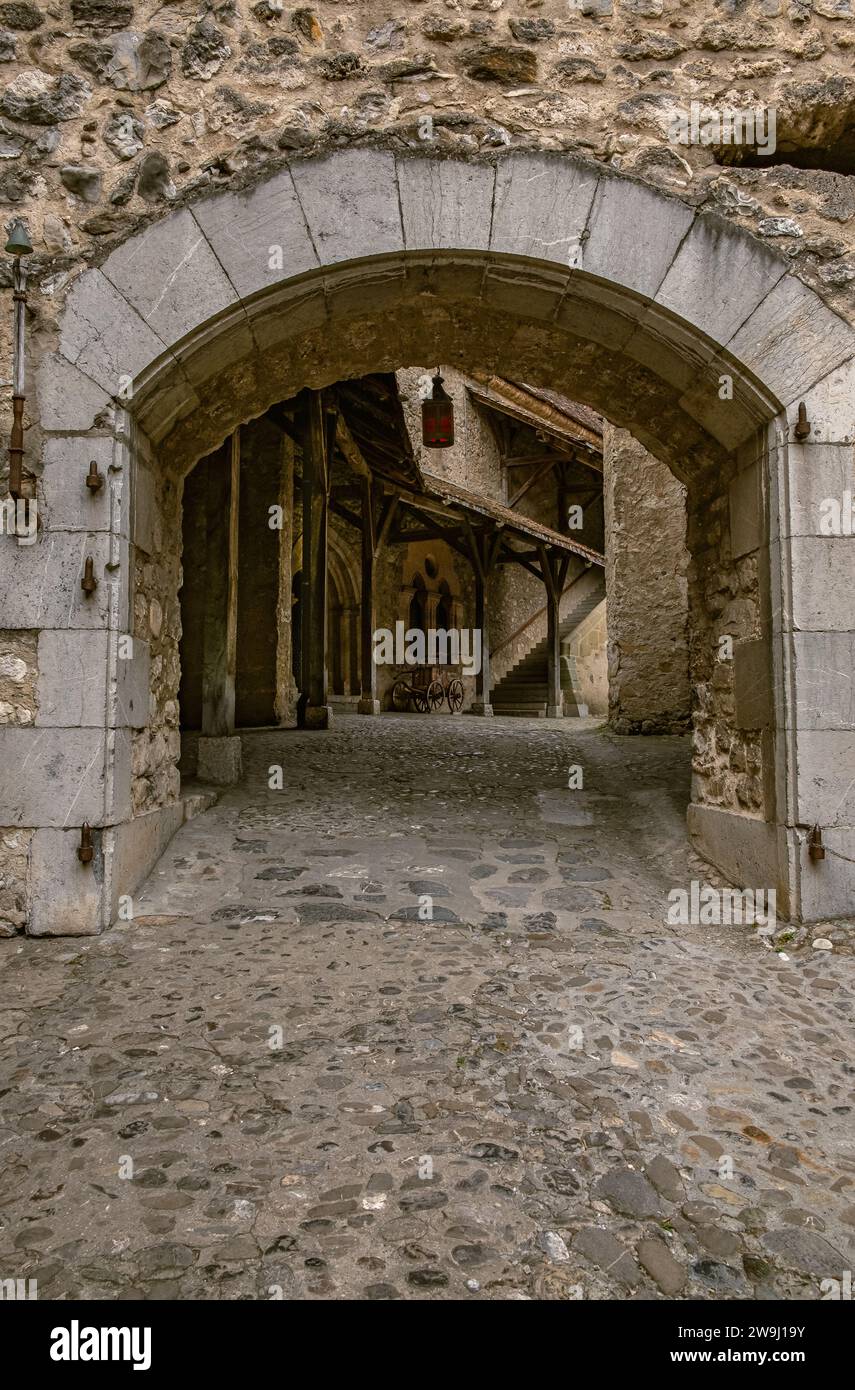 Ancient cobblestone pathway of the Chillon Castle Stock Photo - Alamy
