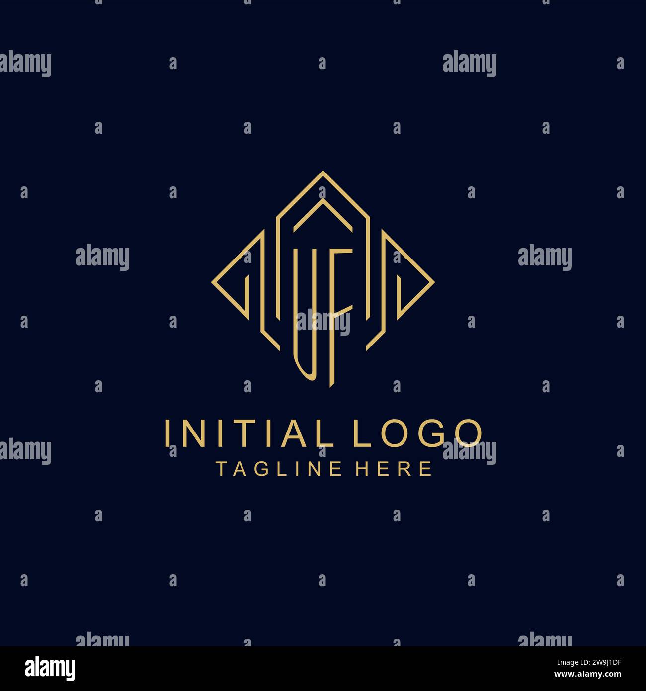 Initial logo UF monogram with rhombus line style design vector graphic ...