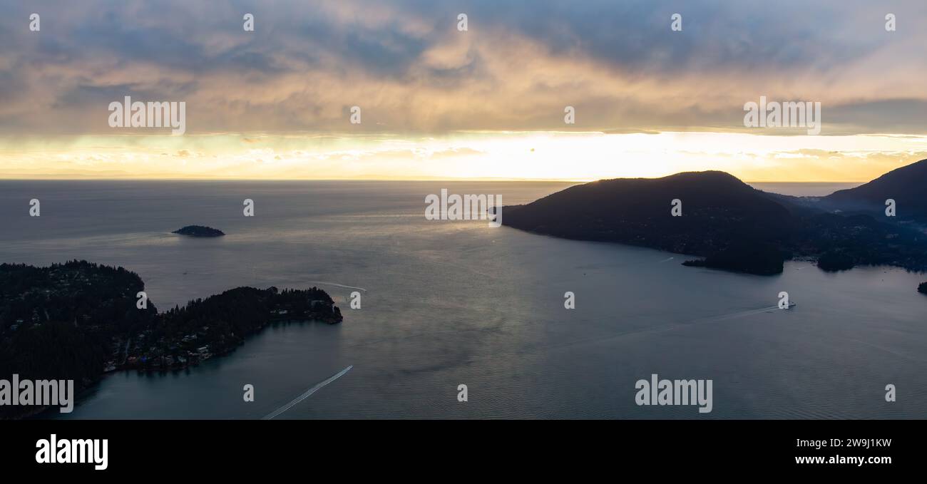 Islands in Howe Sound, West Coast of Pacific Ocean. Dramatic Sunset Sky ...