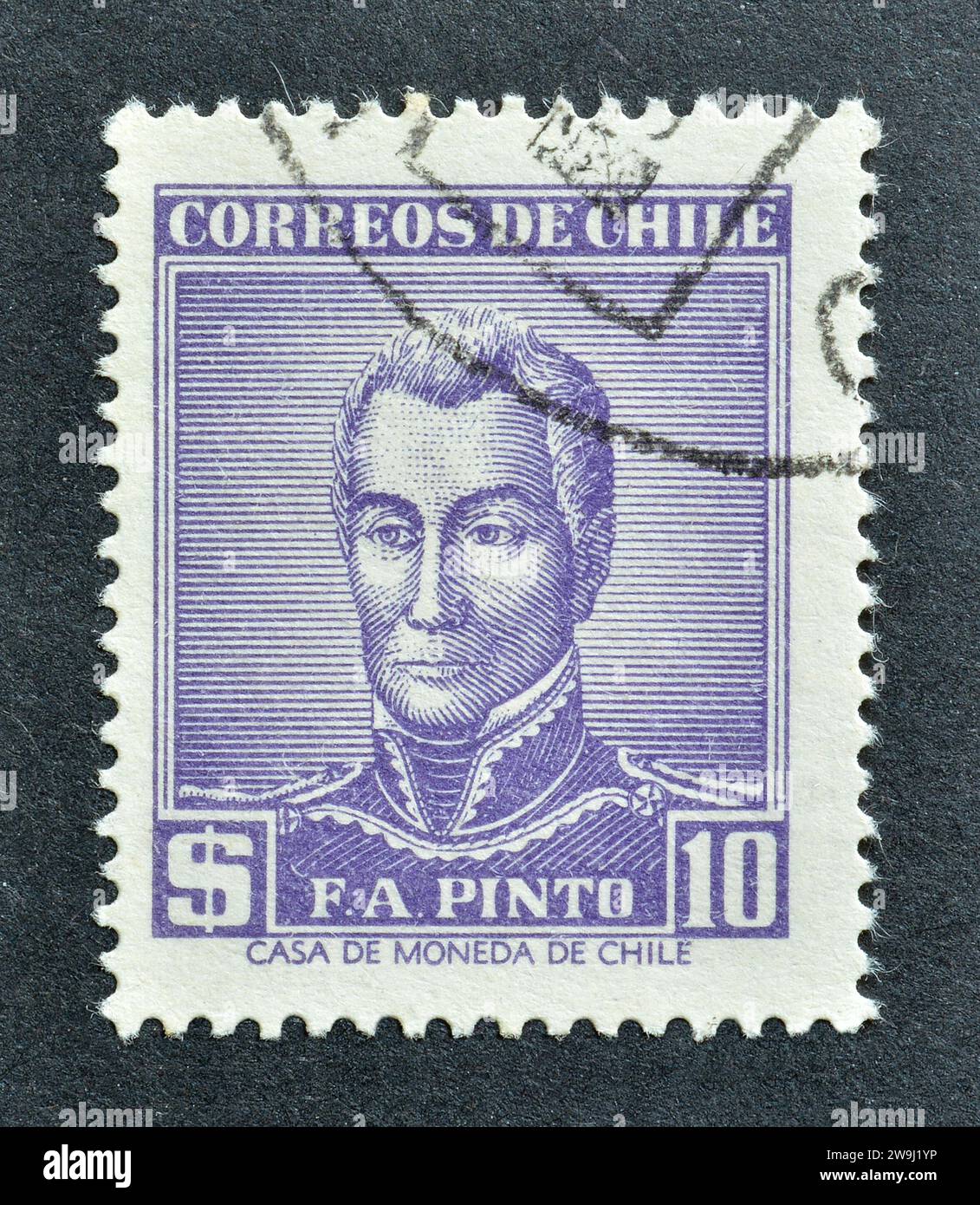 Cancelled postage stamp printed by Chile, that shows portrait of ...