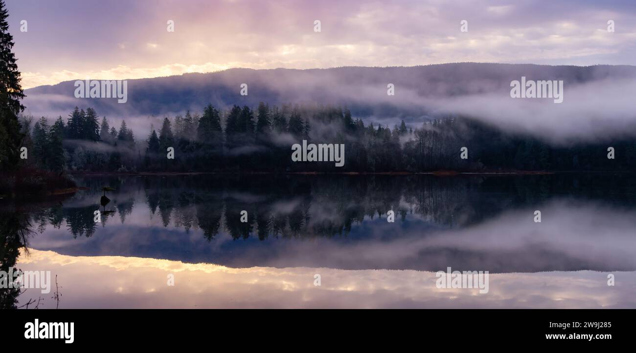 Fog Covered Fairy Lake in Canadian Nature Landscape Background Stock ...