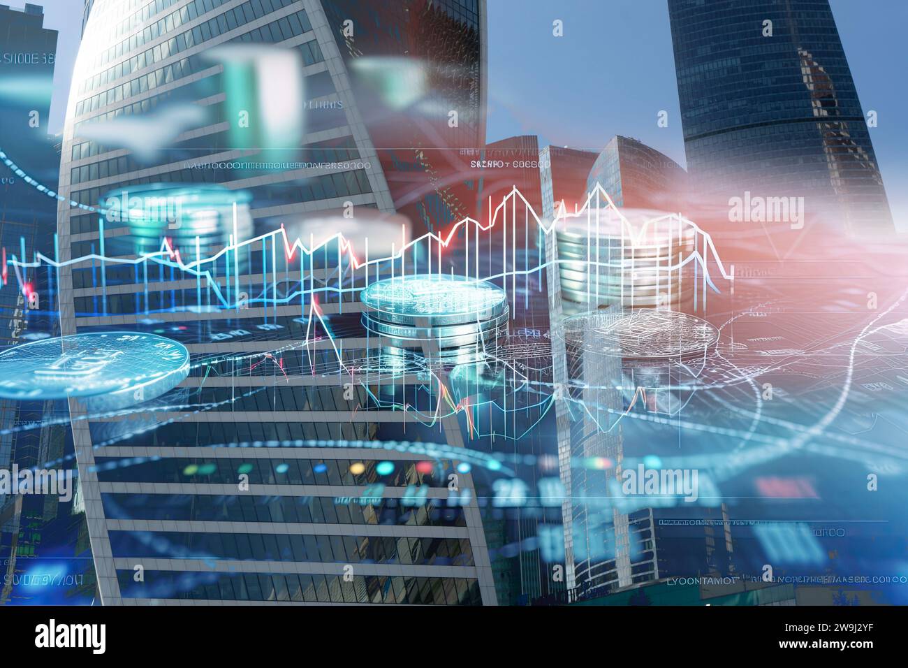 Financial abstract background with city skyskapers and financial charts ...