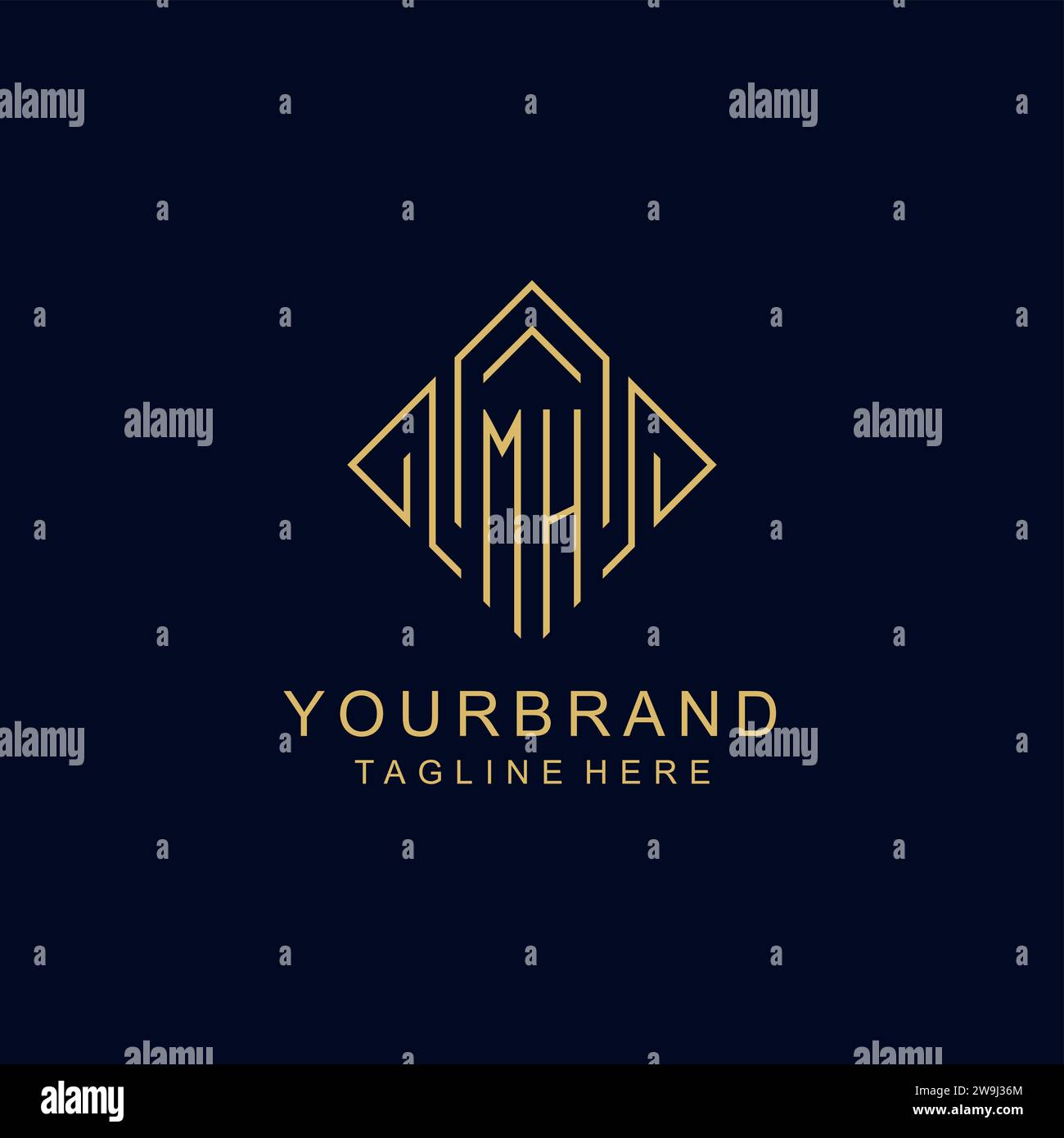 Initial logo MH monogram with rhombus line style design vector graphic ...