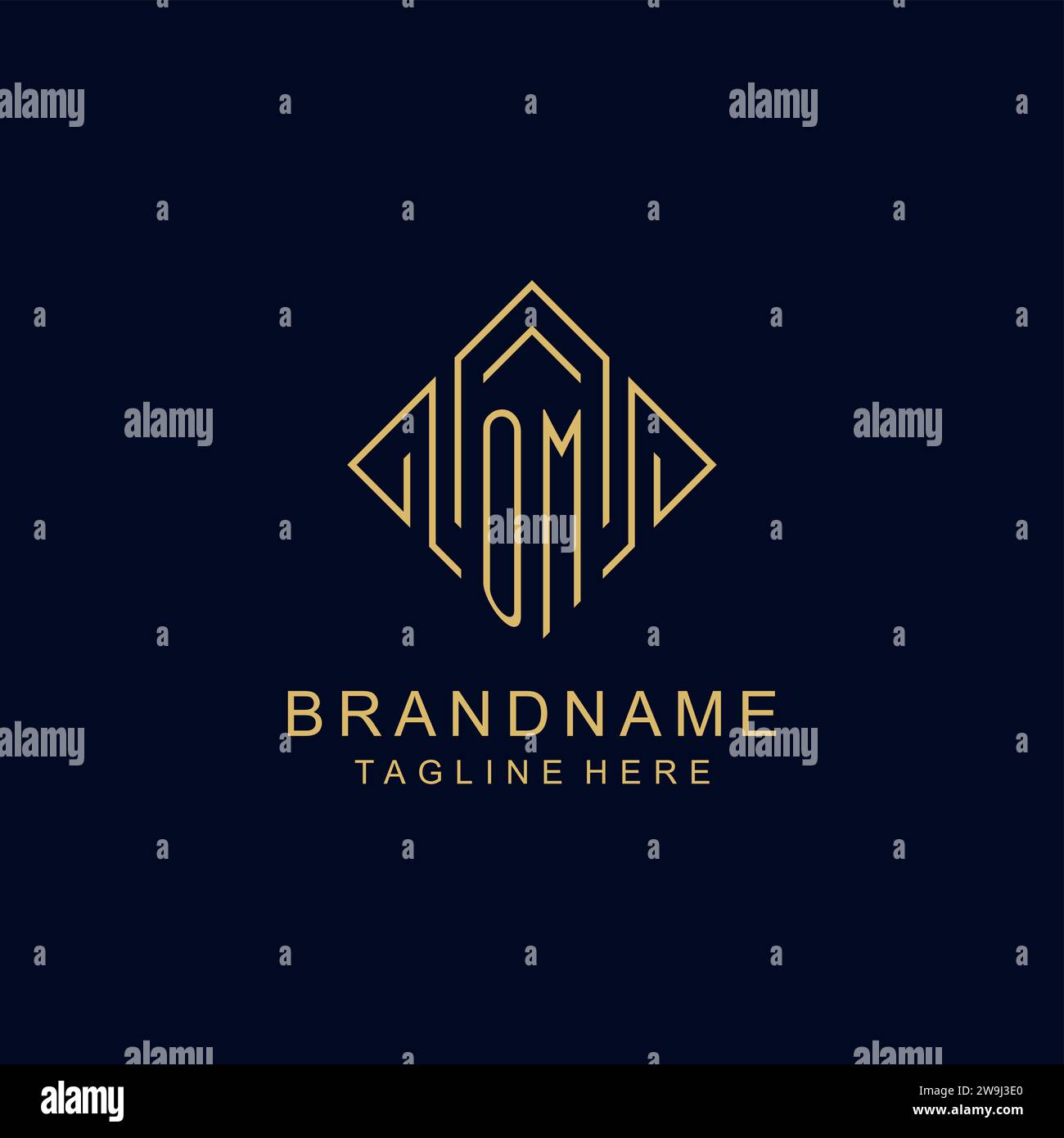Initial logo OM monogram with rhombus line style design vector graphic ...