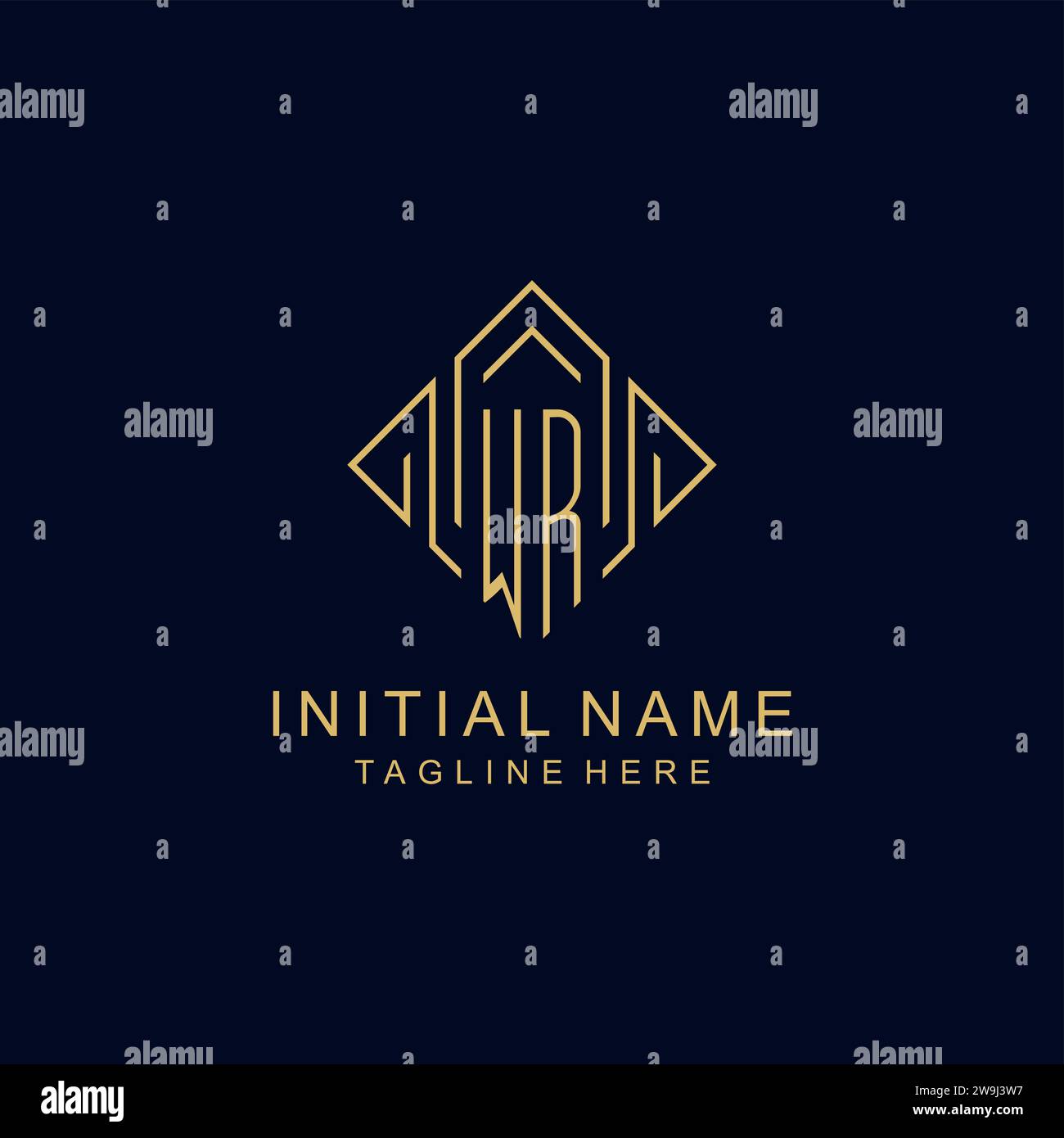 Initial logo WR monogram with rhombus line style design vector graphic ...