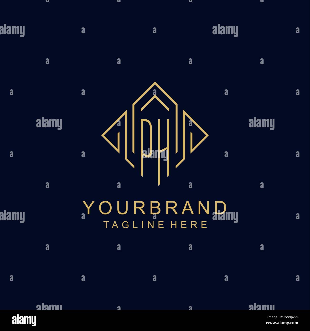 Initial logo PH monogram with rhombus line style design vector graphic ...