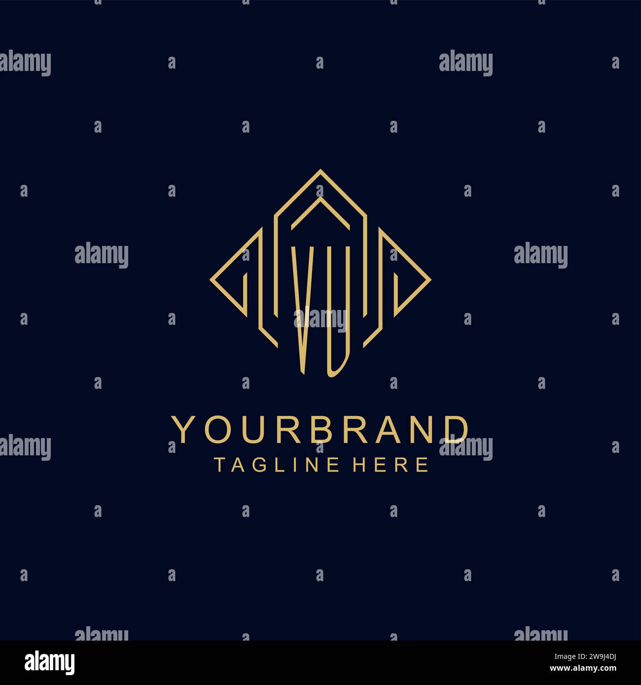 Initial logo VU monogram with rhombus line style design vector graphic ...