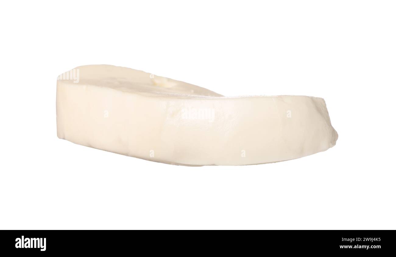 One slice of mozzarella cheese isolated on white Stock Photo - Alamy
