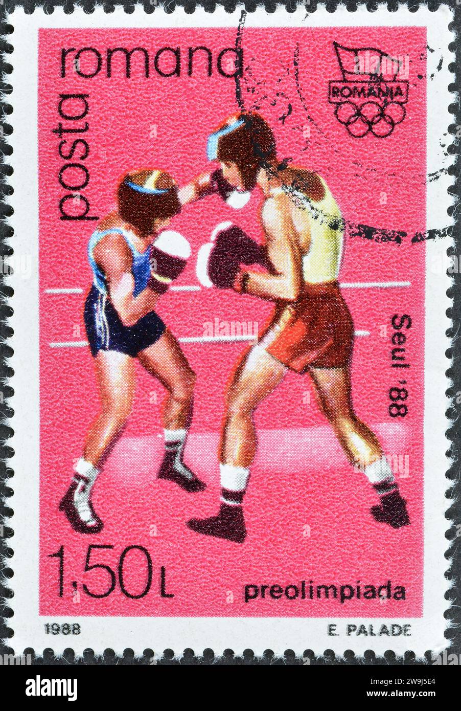Cancelled postage stamp printed by Romania, that shows Boxing, Summer ...