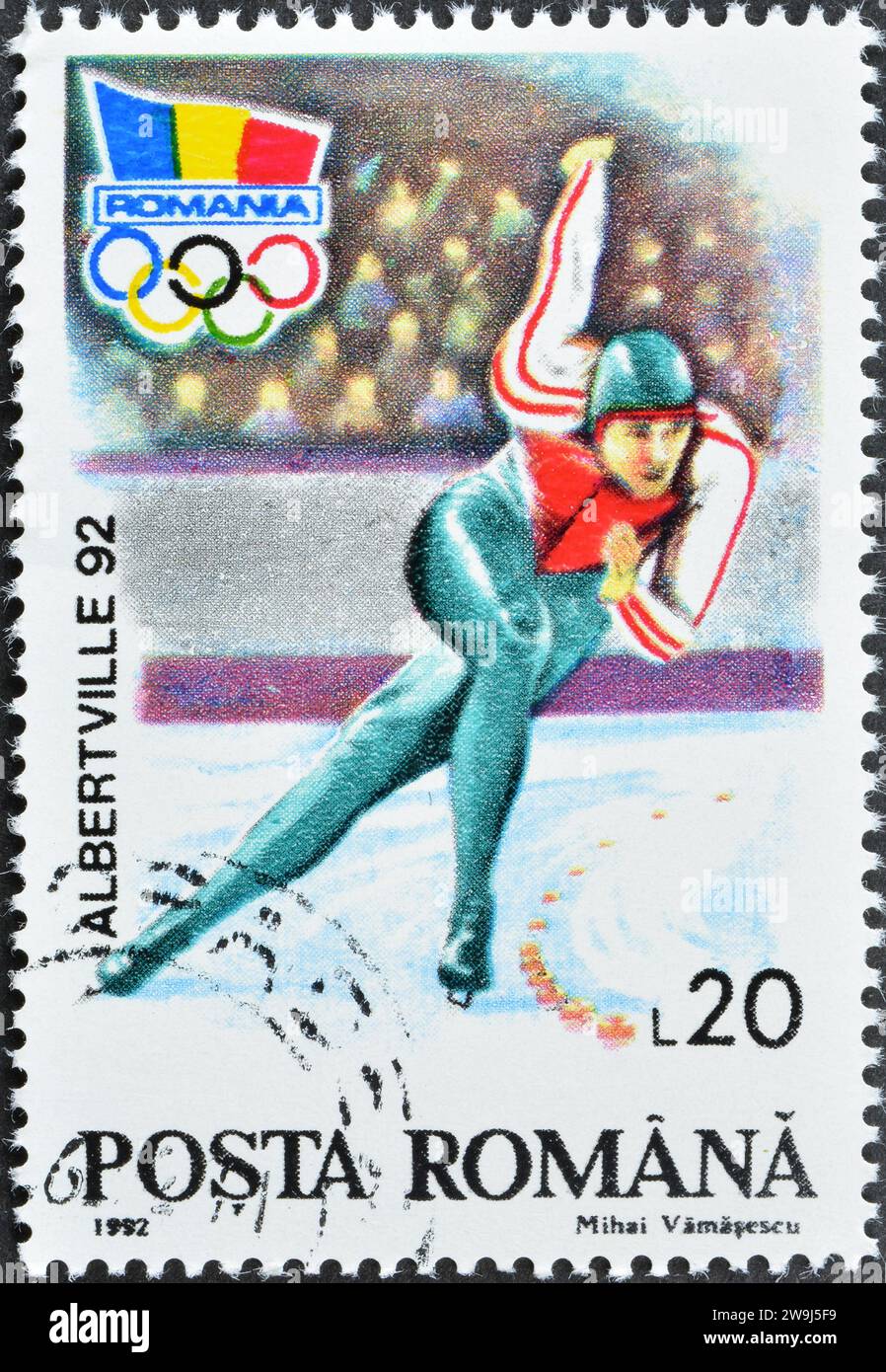 Cancelled postage stamp printed by Romania, that shows Ice speed ...