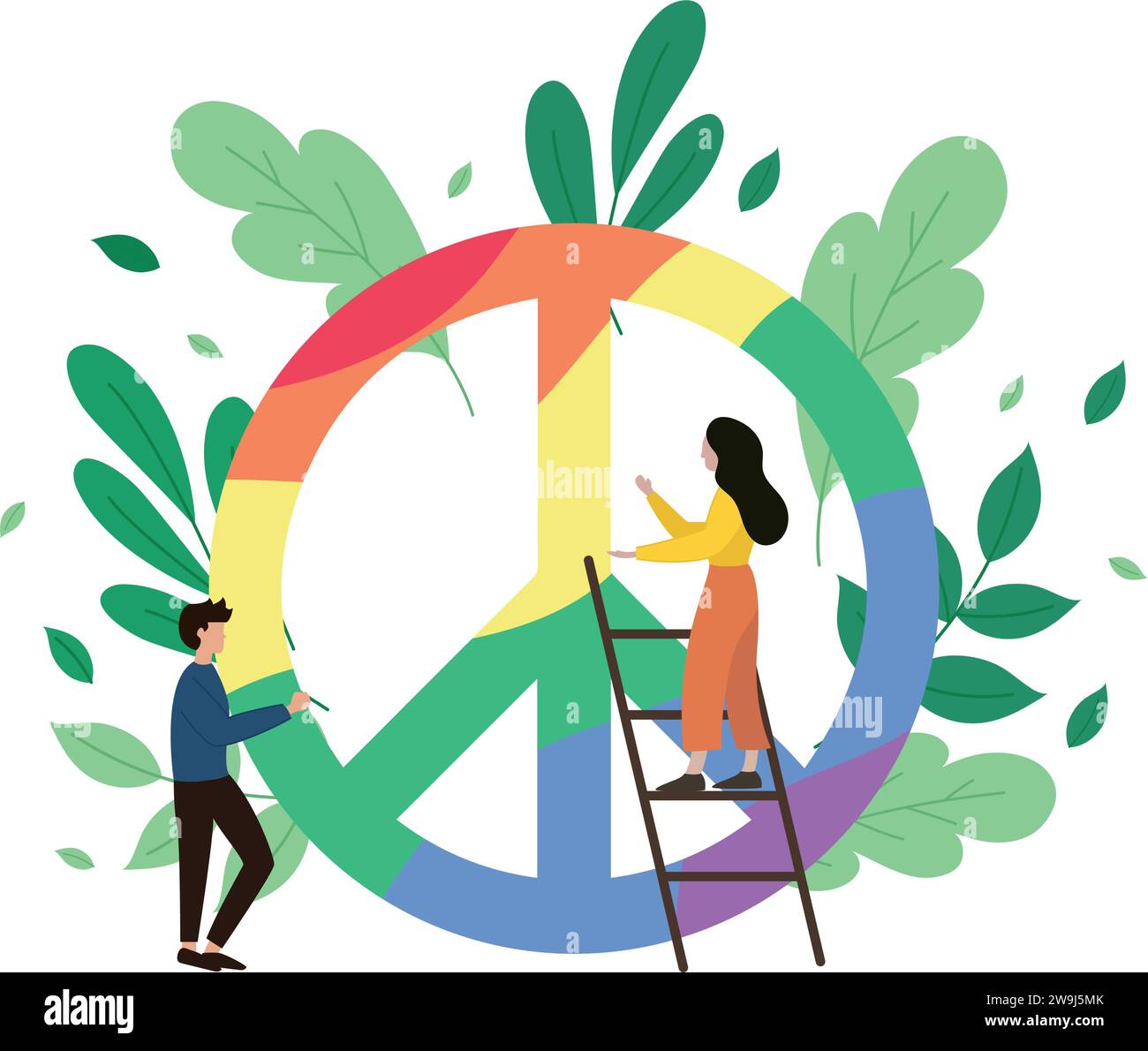 Couple painting a peace symbol with lgbt pride flag colors Vector Stock ...